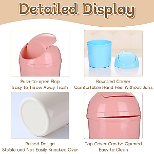 3 Pcs Mini Trash Can with Lid, Small Desktop Trash Can, Countertop Tiny Garbage Cans with 270 Trash Bags and 3 Cartoon Sticker, Portable Plastic Bin for Kitchen Home Bedroom Office (Blue, Beige, Pink)