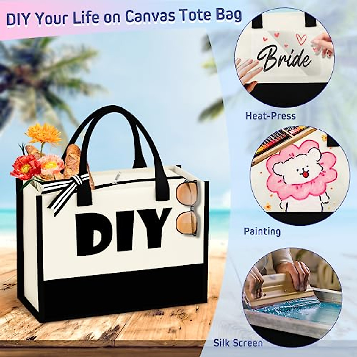 AUNOOL Bulk Tote Bag for Women, Sets of 6 Plain Canvas Bag with Pocket and Zipper, Personalized Gifts for Women Grandma Friend Sister, Bride to be Gifts