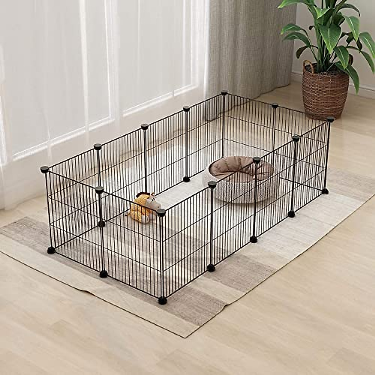 LURIVA DIY Small Animal Pet Playpen, Guinea Pig Cages, Rabbit Playpen, Dog/ Puppy Playpen, Indoor Portable Metal Wire Yard Fence, 15 X 12 Inch, 12 Panels, Black