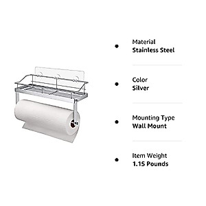 Carry360 Adhesive Paper Towel Holder Shelf,Wall Mounted Paper Towel Roll Rack Basket for Kitchen,Shower Bathroom & Balcony,Rustproof,No Drilling,SUS 304 Stainless Steel