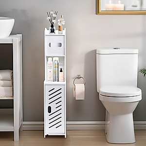 ShellKingdom Toilet Paper Holder Stand, Small Bathroom Storage Cabinet with Doors and Shelves, Slim Storage Cabinet for Bathroom Small Spaces Corner Shelf Organizer, Toilet Paper Storage Containers