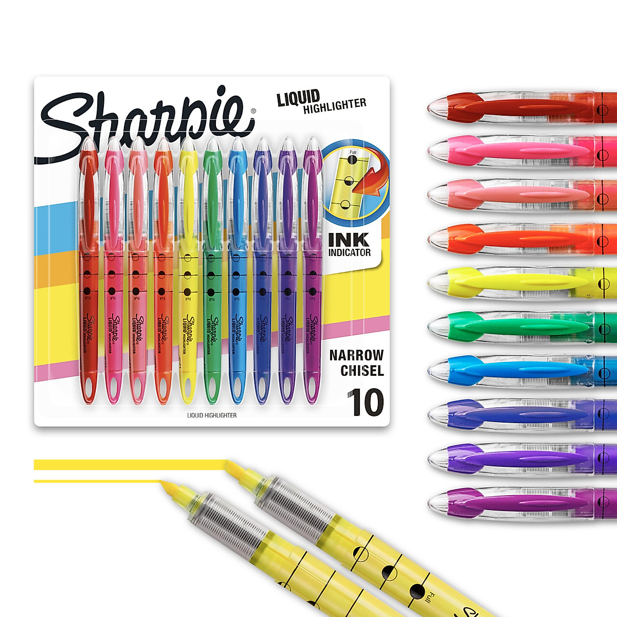 Sharpie Liquid Highlighter, Chisel Tip Highlighters, Assorted Colors, 10 Count