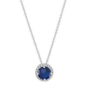 Dazzlingrock Collection 14K 5 MM Round Blue Sapphire & Diamond Women Halo Pendant with 18 inch Silver Chain in White Gold