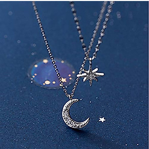 SLUYNZ 925 Sterling Silver Layered Necklace Chain Star Moon Choker Necklace for Women Teen Girls Layering Chain Choker (A-Silver)
