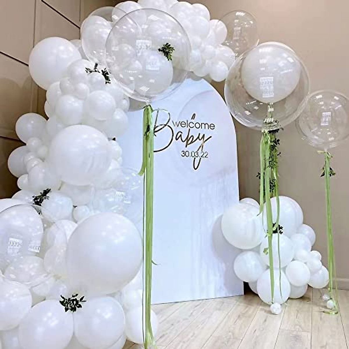 SANERYI White Balloons Garland Arch Kit (Pack of 150) Matte Latex Balloon Different Sizes for Wedding Baby Shower Decorations (18 10 5 Inch)