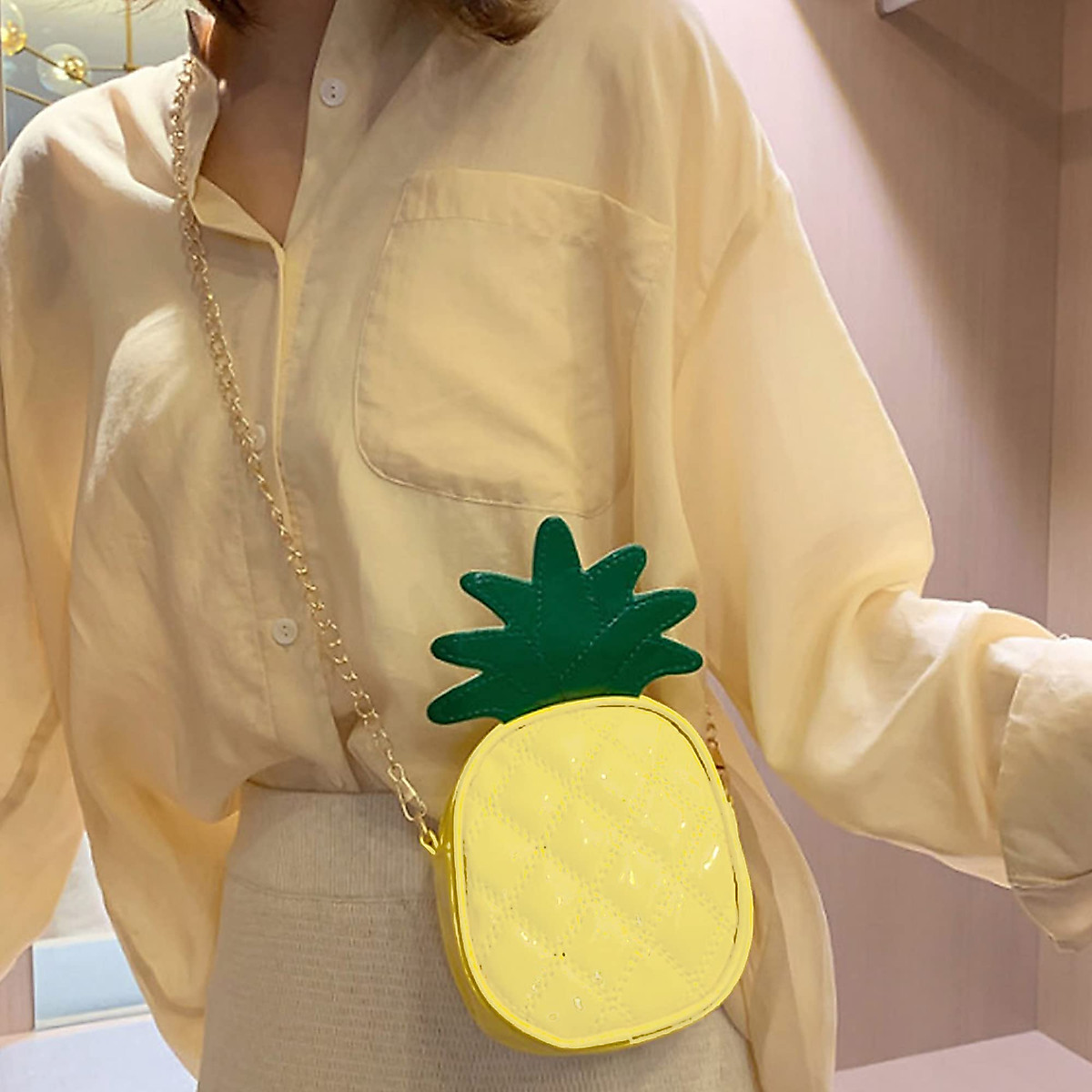 Goclothod Women Pineapple Shoulder Bag Mini Crossbody Bag Chain Purse