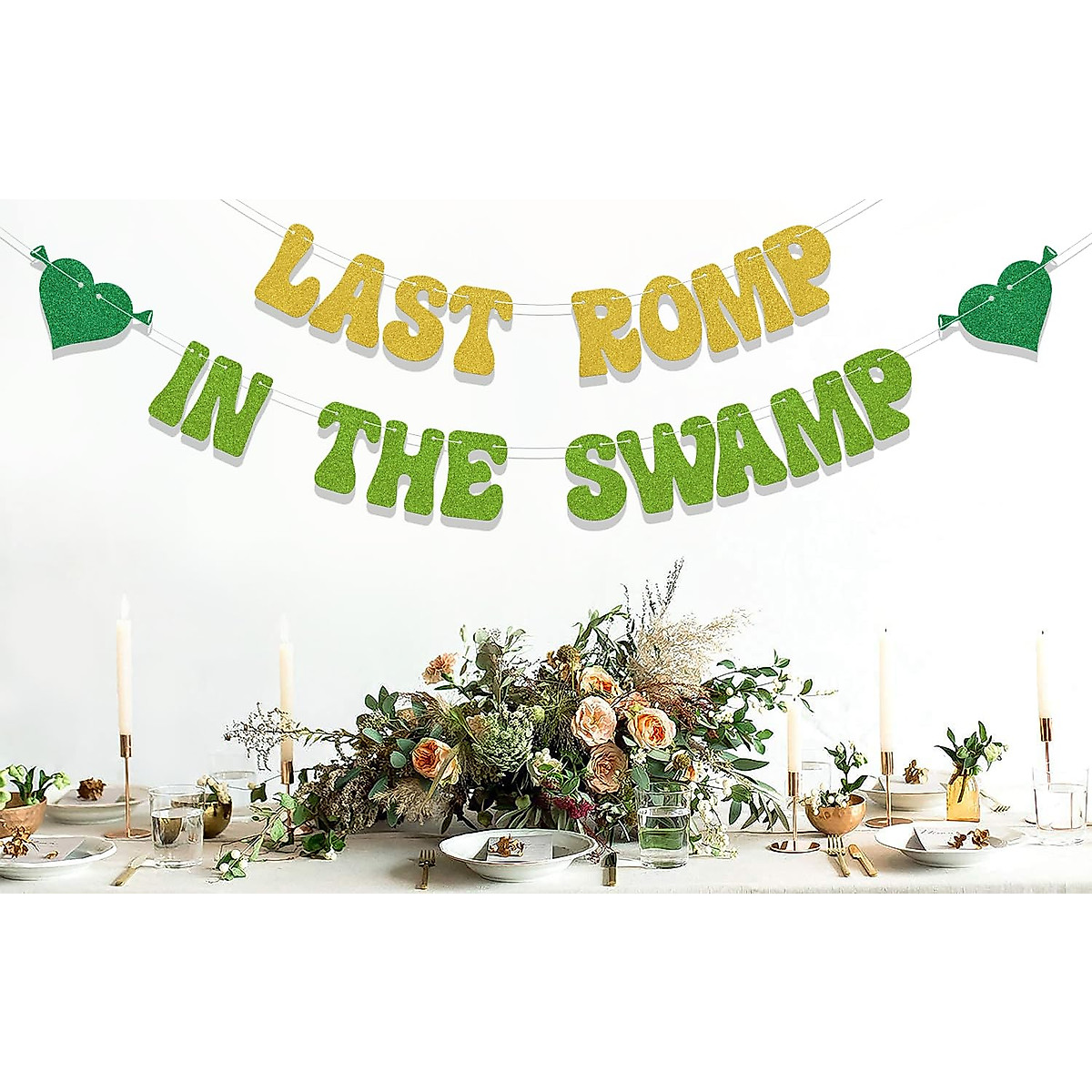 Last Romp in The Swamp Banner,Swamp Theme Party Decor,Bachelorette Party Decorations,Funny Swamp Bridal Shower Party Decor Supplies Gold & Green