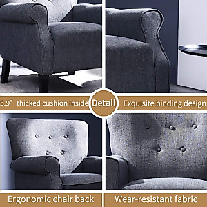 PatioFestival Accent Chair Mid Century Upholstered Roy Arm Single Sofa Modern Comfy Furniture Sofa for Living Room,Club,Office,Bedroom (Large, Deep Grey)