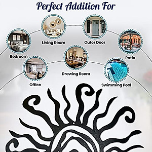 Riverside Designs Wacky Sun Metal Wall Art Indoor/Outdoor Decor - 18" Black Rust Proof Wall Sculpture - Made in USA - Ideal for Bedroom, Garden, Home, Patio and Farmhouse