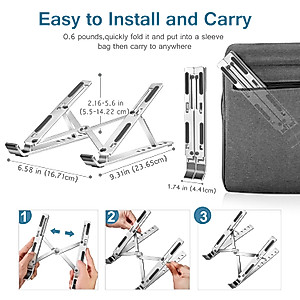 ivoler Laptop Stand, Laptop Holder Riser Computer Tablet Stand, 6 Angles Adjustable Aluminum Ergonomic Foldable Portable Desktop Holder Compatible with MacBook,iPad, HP, Dell, Lenovo 10-15.6” Silver