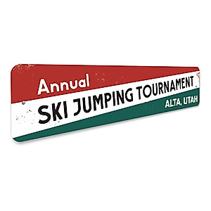 Annual Ski Jumping Tournament Sign, Ski Location City State Sign, Custom Ski Lodge Aluminum Decor - 4" x 18"