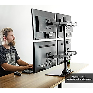 VIVO Black Adjustable Quad Monitor Desk Stand Mount, Free Standing Heavy Duty Glass Base, Holds 4 Screens up to 27 inches, STAND-V004FG