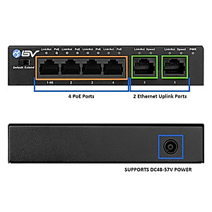 BV-Tech 6 Port PoE+ Switch (4 PoE+ Ports with 2 Ethernet Uplink and Extend Function) – 60W – 802.3at + 1 High Power PoE Port| Desktop Fanless Design | Plug & Play | Sturdy Metal Housing