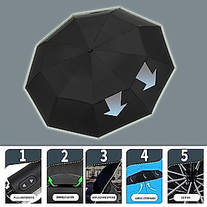 MRTLLOA 49 Inch Large Windproof Travel Umbrella, Double Canopy Vented Waterproof Compact Folding Golf Umbrellas for Rain, Portable for Car, Backpack, Luggage(49 Inch, Black)