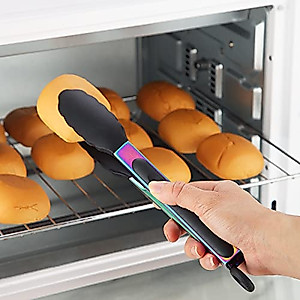 Kitchen Tongs for Cooking Grill & BBQ, Kyraton Stainless Steel 9" Cooking Tongs Heat Resistant Handle Non Slip, Kitchen Tongs with Silicon Tips for Salad,Ice,Fry, Serving,Oven. (Rainbow)