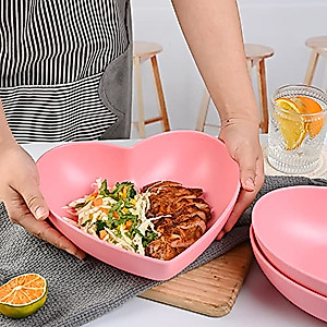 XUEJUN Bamboo Fiber Big Heart-shaped Bowls pink Deep Heart Plates Salad Bowl/Fruit Bowl for Desserts/Pasta/Dinner, 9.7inch