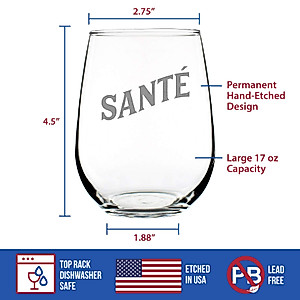 Sante - French Cheers - Stemless Wine Glass - Cute France Themed Gifts or Party Decor for Women and Men - Large