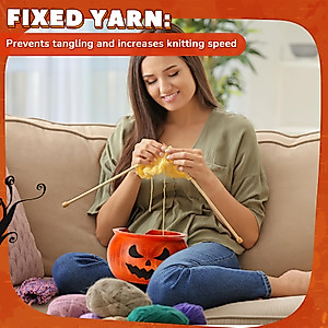 Sieral 2 Pcs Christmas Wooden Yarn Bowl Holder, Pumpkin Decoration Yarn Bowl for Crocheting 6.5 x 6.5 x 3.9 Inch Craft Knitting Bowl Crochet Yarn Holder for Handmade Crocheting Winter Mother's Gift