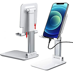 KJYF Phone Case for Oukitel WP19 (6.78"), [ 1 x Tempered Glass Protective Film], Shockproof Soft Silicone Black Case, with White Height Adjustable Cell Phone Stand for Desk.