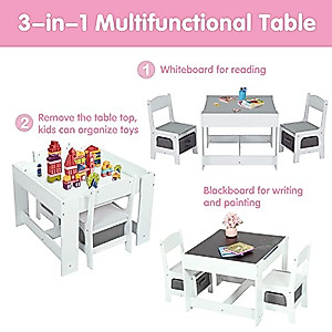 kinbor Kids Table and Chair Set - 3 in 1 Activity Table for Toddlers 2-7, Toddler Table and Chair Set with Removable Tabletop, Storage Space for Toddlers Arts, Crafts, Drawing, Reading, Playroom