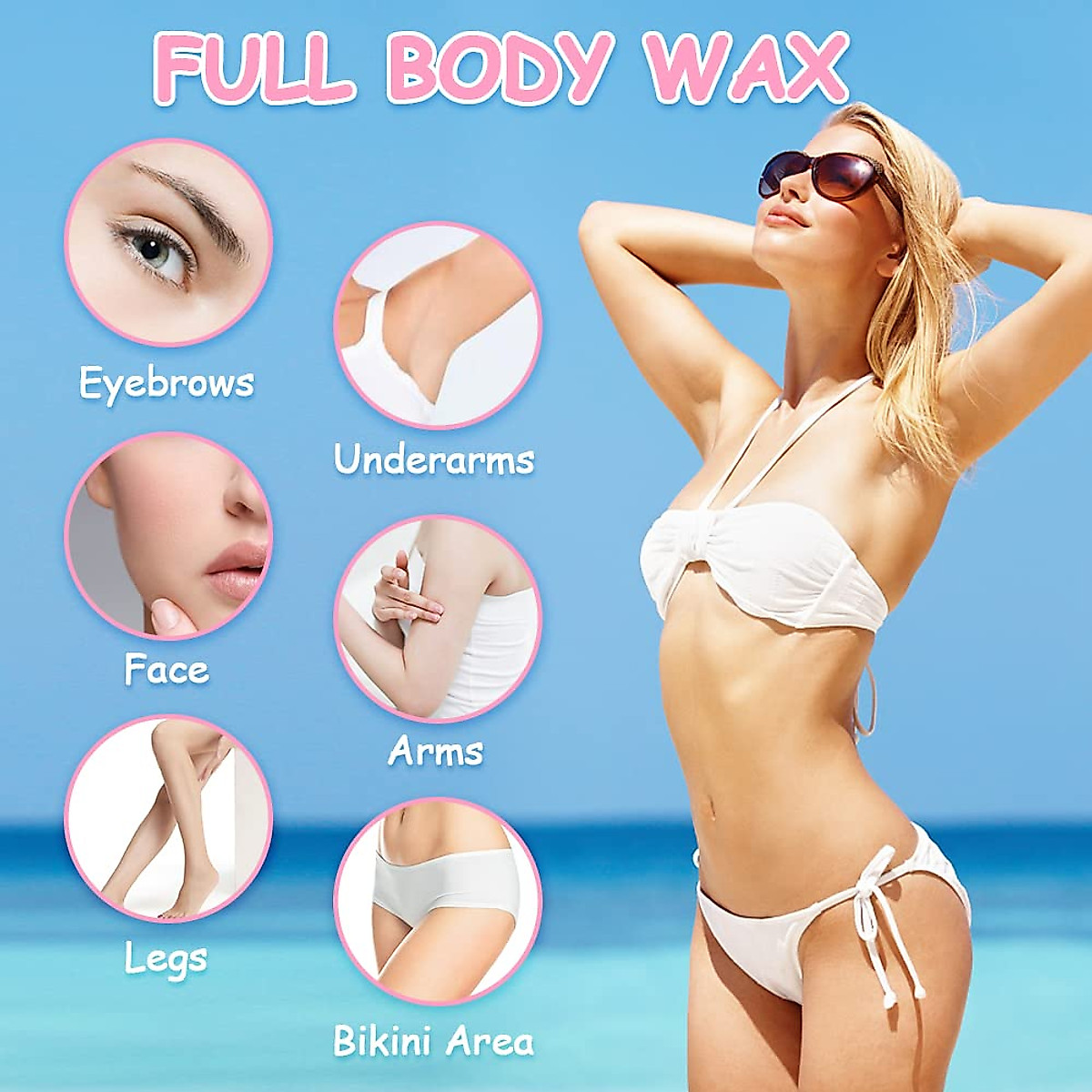 Hard Wax Beads, Professional Wax Beads for Hair Removal 400g Hair Wax with 10 Pcs Wood Sticks for Full Body Brazilian Bikini Face Legs Eyebrow Painless at Home for Woman Men