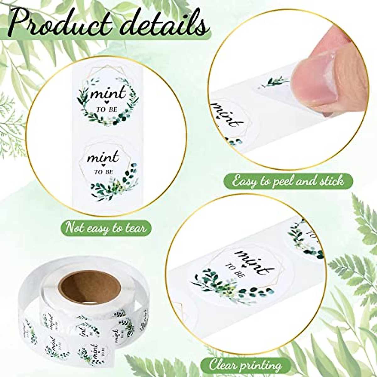 Colarr 500 Pieces Mint to Be Label Stickers Wedding Party Favors Sticker Labels 1 Inch Round Botanical Theme Wedding Stickers for Guests