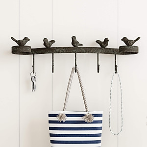 Lavish Home Decorative Birds on Ribbon Cast Iron Shabby Chic Rustic Wall Mount Hooks for Coats, Towels, Hats, Scarves, Jewelry, and More, (L) 19.25”x (W) 3.75”x (H) 6”