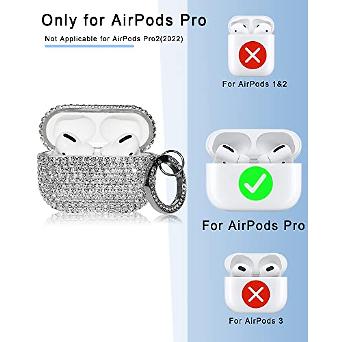 4in1 Bling AirPod Pro Case Diamonds Cover Set Kit, Luxurious Rhinestone PC for AirPods Pro Case Accessories for Women Girl w/Cute Fur Ball Pompom Keychain/Crystal Bracelet/Lobster Clasp Keychain