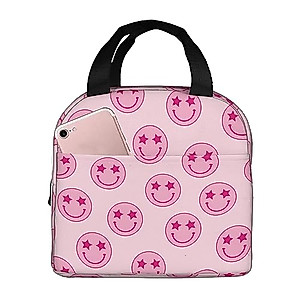 Eleploi Pink Smile Face Insulated Lunch Bag - Chic & Practical, Lunch Box For Office, Picnics, Outdoor Adventures