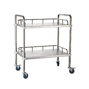 INDYAH Movable Trolleys, Kitchen Storage Hand Trucks, 2 Tier Stainless Steel Beauty Salon Rolling Trolley,Hospital/Dental Clinic Cart,Universal Brake Wheel/a/S-60X40X86Cm