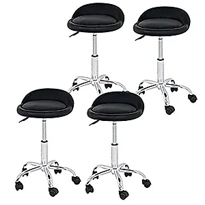 HomGarden Adjustable Hydraulic Rolling Swivel Stool for Massage Salon Office Facial Spa Medical Tattoo Chair Stool w/Backrest Cushion & Wheels,Set of 4