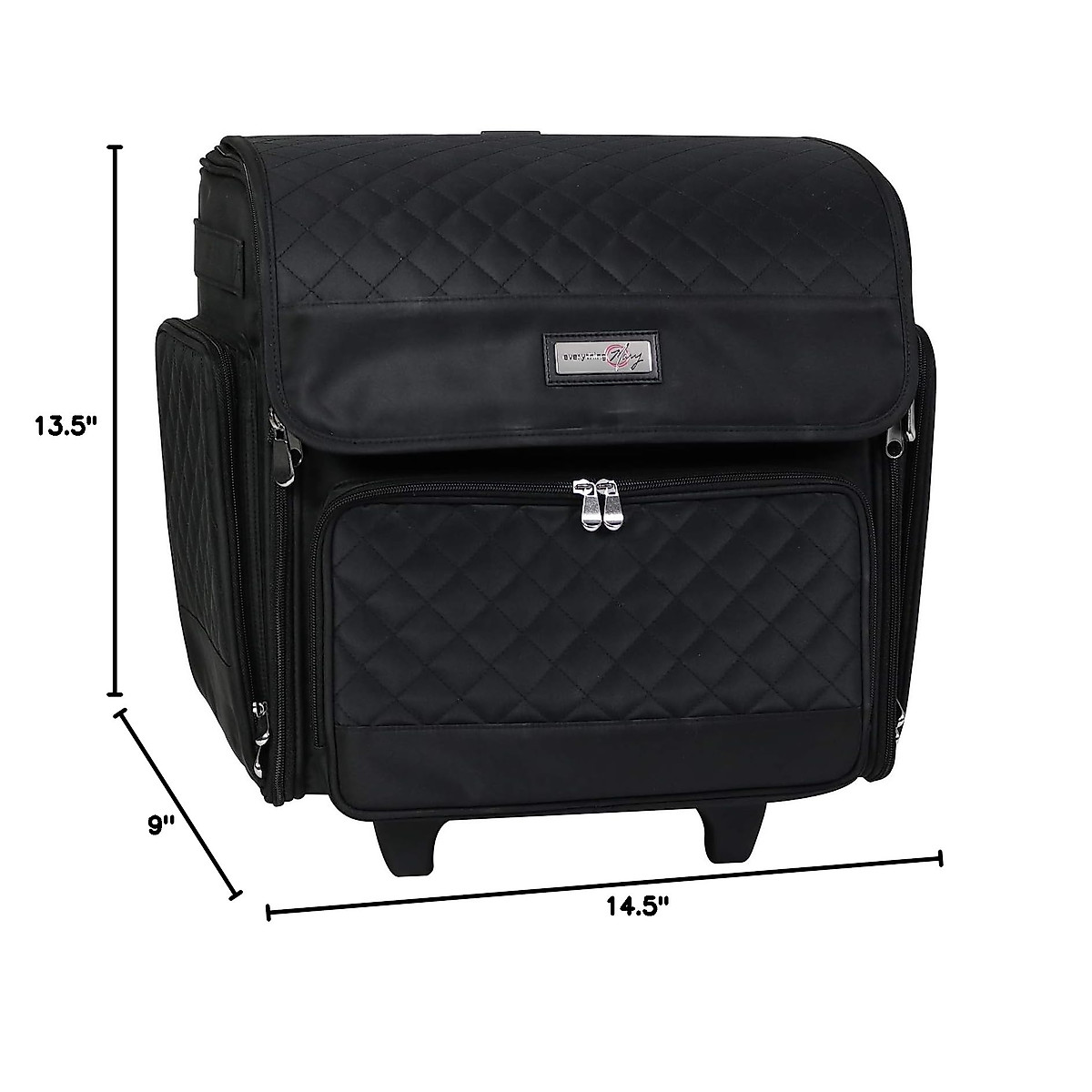 Everything Mary Deluxe Rolling Papercraft Craft Case, Black Quilted - Scrapbook Tote Bag w/Wheels for Scrapbooking & Art - Travel Organizer Storage for IRIS Boxes - for Teachers & Medical