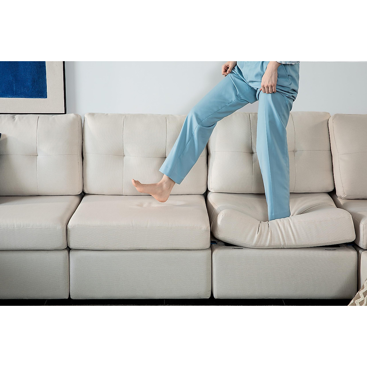 LINSY HOME Oversized Modular Sectional Sofa, RUBIK III 4 Seat Modular Sofa with Ottoman, L Shaped Corner Couch with Storage, All Covers Changeable Washable, Beige