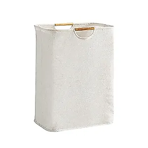 Laundry Basket, Cotton Linen Wooden Handles Laundry Hamper for Bedroom (S)