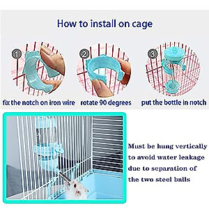 Small Animal Water Bottles 2 in 1 Free Standing Bottle with Stand and Food Bowl Cage Hanging Water Dispenser Suitable for Hamsters Bunny and other Small Pets Rodents (125ml/4.2oz, Blue)