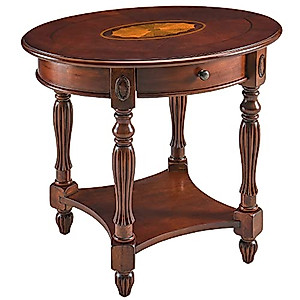 MODERION Solid Wood End Table with Drawer, Oval Sofa Side Table, Storage Shelf, Living Room Corner Table, Nightstand, 24”H Cherry Walnut CJZ1533WD-DR