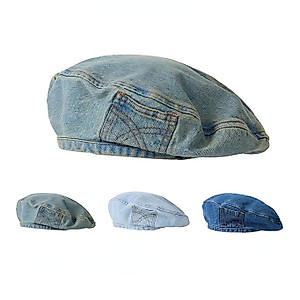 OMLAMP Y2k Hats Kpop Outfits for Women Painters Hat Denim Beret Women's Cap Hip-Hop Beanies Grunge Retro Girl Caps (Dark Denim Blue,One Size)