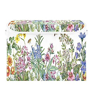 xigua Herbs and Wild Flower Storage Bins with Lids Foldable Large Cube Storage Boxes with Handles for Home Bedroom Closet Office (16.5x12.6x11.8 in)#54