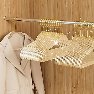 UEAKPIC 50 Pack Clear Plastic Hangers with Gold Glitter, Acrylic Hangers Ultra Slim & Space Saving Suit Hangers for Coats, Pants & Dress Clothes