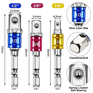 9 Pieces Drill Bit Sockets Adapter Extension Set Including 6 Pieces Hex Shank Socket Adapter Set 3 Pieces 360 Degree Rotatable Hex Shank Drill Adapters for Household Workplace (Silver)
