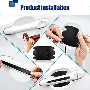 OSIFIT 8PCS Car Door Handle Sticker, Leather Carbon Fiber Car Door Handle Protective Films, Anti-Scratches and Waterproof Car Door Side Handle Paint Protection Films