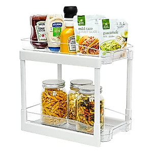 CAXXA 2 Tier Under Sink Cabinet Organizer Slide-Out Storage Drawer with Hooks for Kitchen, Bathroom,Vanity Counter (Clear)