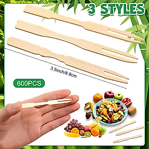 Skybooly 600 Pcs Bamboo Appetizer Forks 3.5 Inch Disposable Bamboo Cocktail Forks Small Charcuterie Forks Food Picks for Weddings, Party, Catering, Fruit, Cheese, Dessert