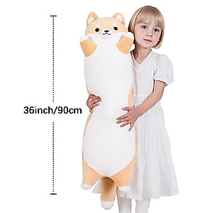 Kashabawangzi 36" Cute Giant Long Shiba Inu Plush Soft Hugging Body Pillow,Large Kawaii Anime Corgi Stuffed Animals Toy Dog Gift for Kids Birthday,Valentine,Easter