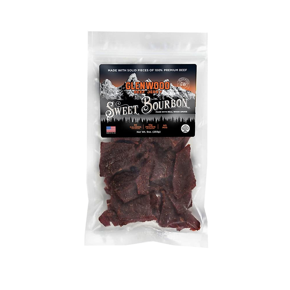 Glenwood Snacks Beef Jerky Sweet Bourbon 9 Ounce Resealable Bag - Moist & Tender Beef Jerky, Gluten-Free Jerky, Made in the USA