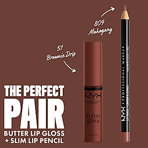 NYX PROFESSIONAL MAKEUP Butter Gloss Brown Sugar, Non-Sticky Lip Gloss - Brownie Drip (Deep Brown)