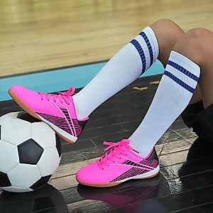 Hawkwell Kids Athletic Indoor Comfortable Soccer Shoes(Toddler/Little Kid/Big Kid), Pink PU, 3.5 M US