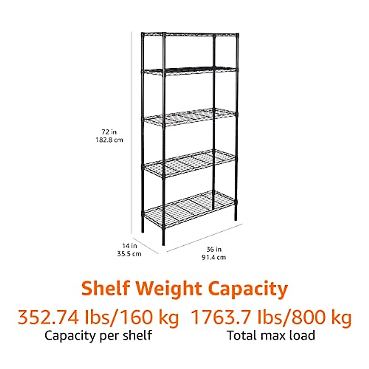 Amazon Basics 5-Shelf Storage Unit with Height Adjustable Shelves and Foldable Storage Cubes (6 Pack), Black