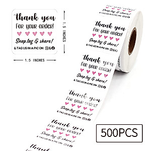 Littlefa 1.5” Thank You for Your Order Snap Share Stickers,Thank You Stickers,Bakeries Stickers,Handmade Stickers,Small Business Stickers, Envelopes Stickers, Gift Bags Packaging 500 PCS