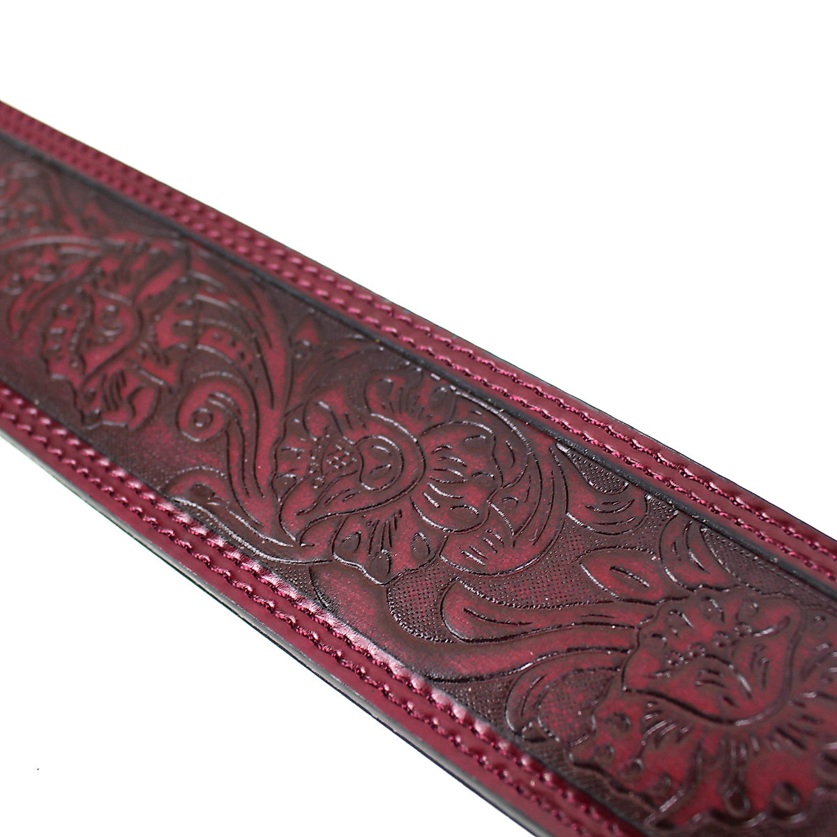 Walker & Williams LID-06 Sangria Purple Leather Padded Guitar Strap with Western Floral Tooling